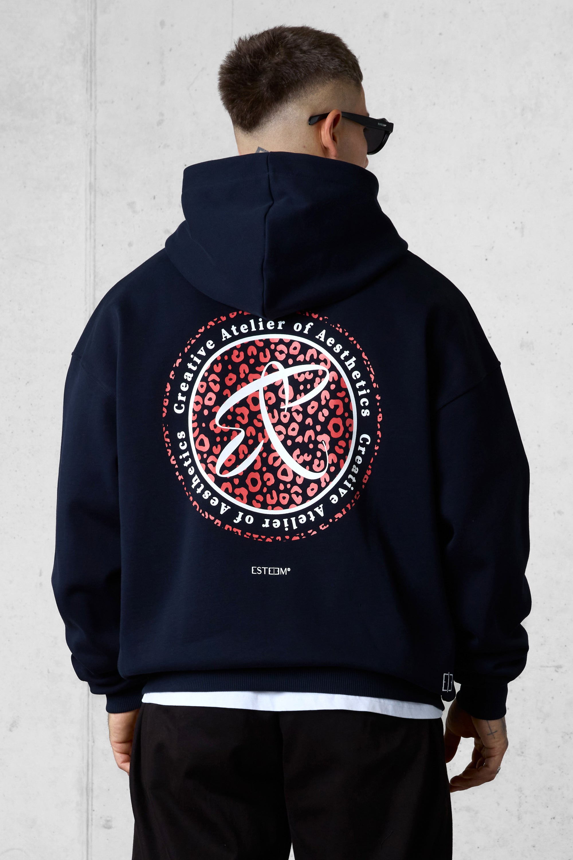 ESTEEM Ziphoodie Herren Oversize Leomuster Dunkelblau – ESTEEM Clothing